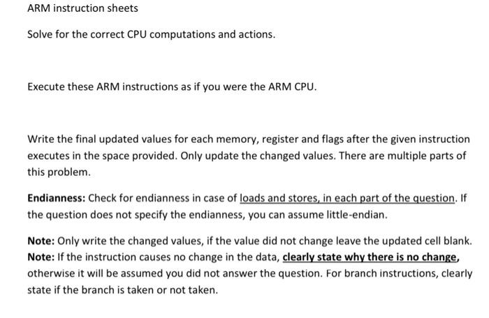 Solved ARM instruction sheets Solve for the correct CPU | Chegg.com