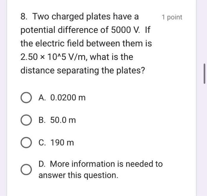 Solved 8. Two charged plates have a potential difference of | Chegg.com