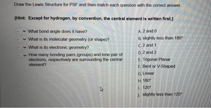 Solved Draw the Lewis Structure for PSF and then match each | Chegg.com