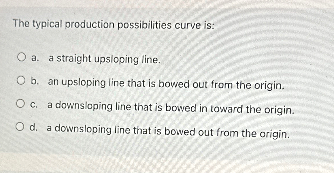 Solved The typical production possibilities curve is:a. ﻿a | Chegg.com