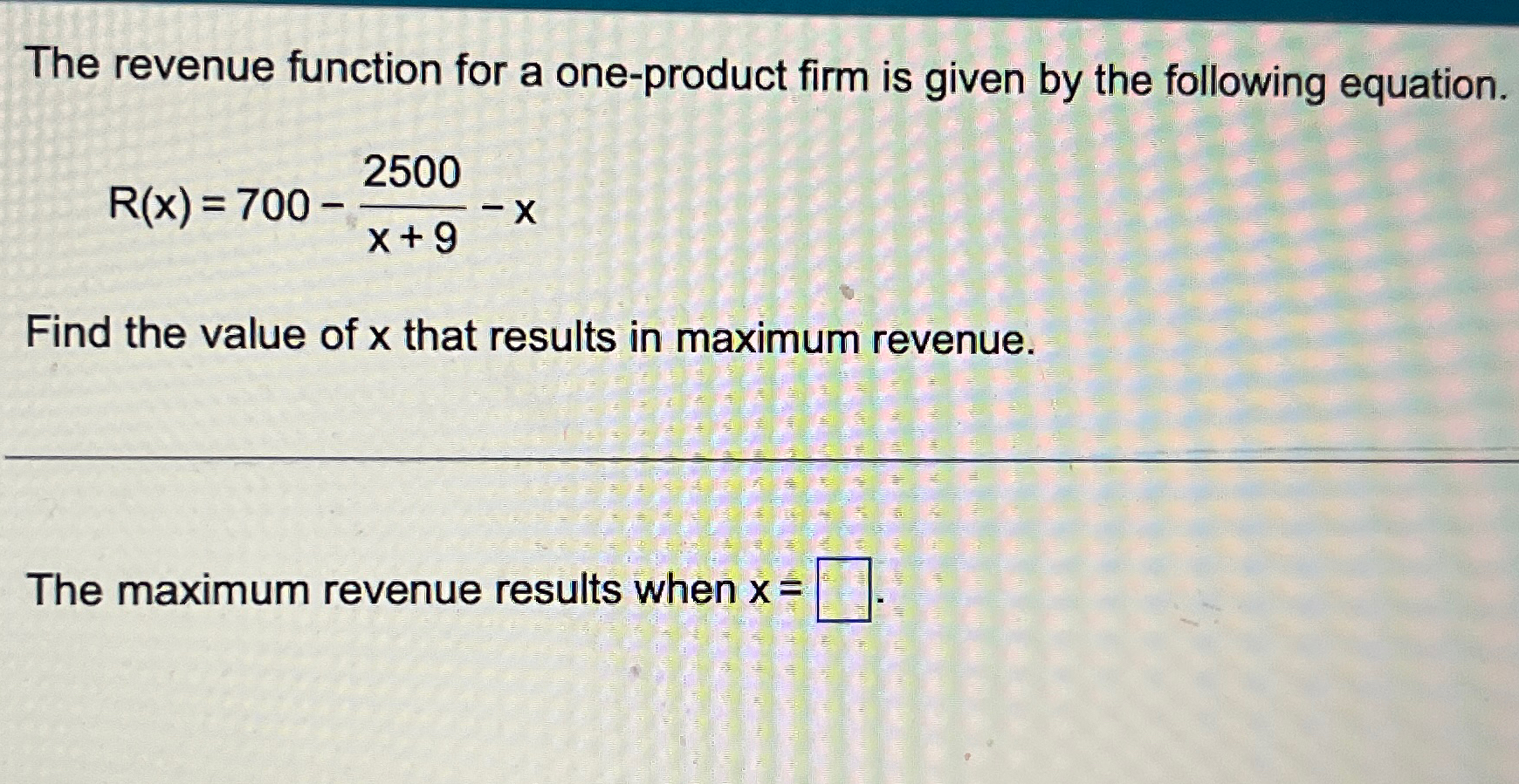 Solved The revenue function for a one-product firm is given | Chegg.com