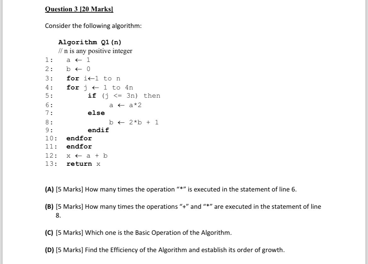 Solved Question 3 [20 ﻿Marks]Consider the following | Chegg.com