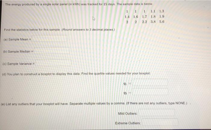 Solved The energy produced by a single solar panel (in kWh) | Chegg.com