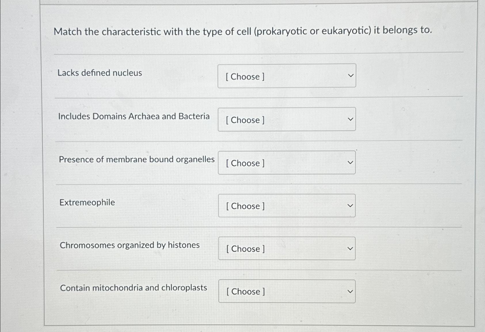 Solved Match the characteristic with the type of cell | Chegg.com
