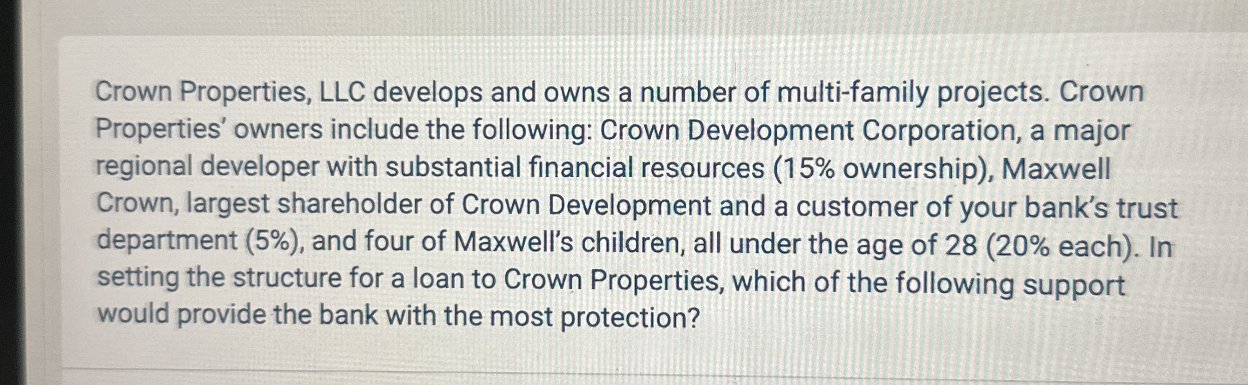Solved Crown Properties, LLC develops and owns a number of | Chegg.com