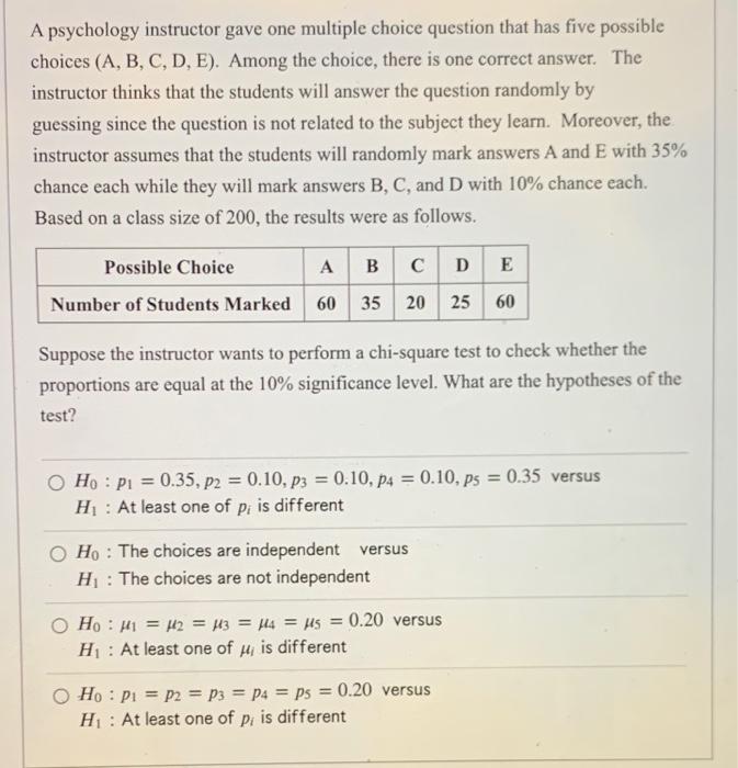 Solved A psychology instructor gave one multiple choice | Chegg.com