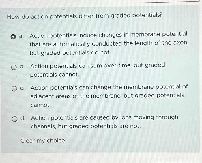 Solved How do action potentials differ from graded | Chegg.com