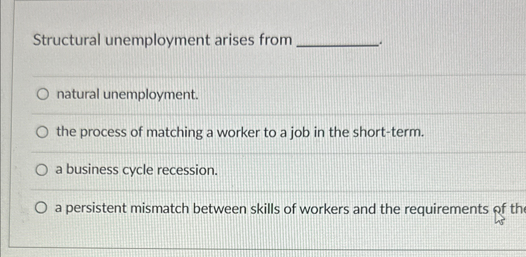 Solved Structural unemployment arises fromnatural | Chegg.com