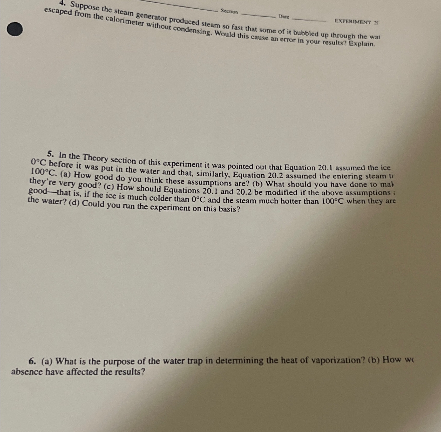 Solved Suppose the steam geneescaped from the calorimeter | Chegg.com
