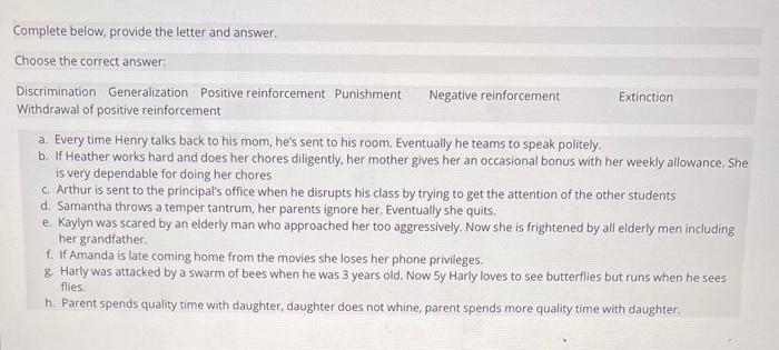 Complete below, provide the letter and answer. Choose | Chegg.com