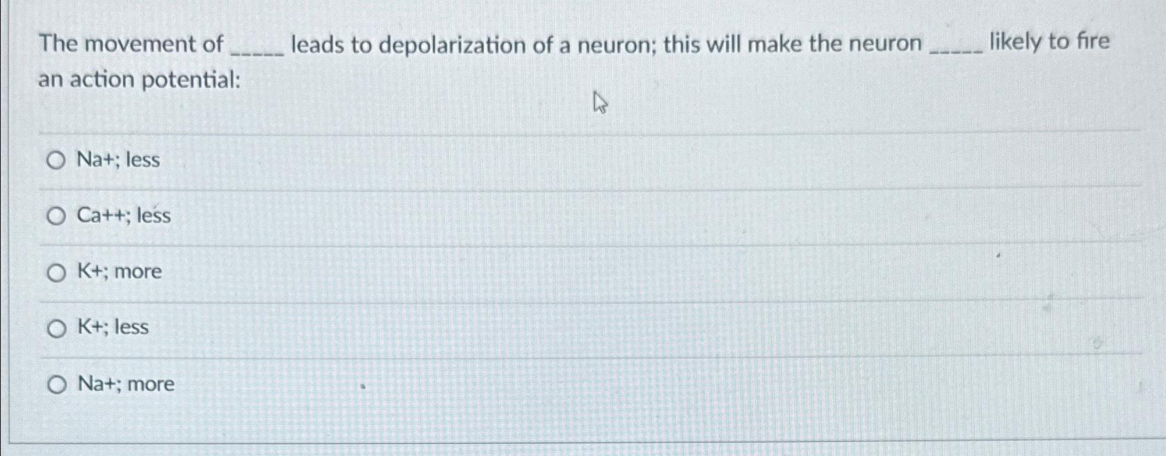 Solved The Movement Of Leads To Depolarization Of A Neuron