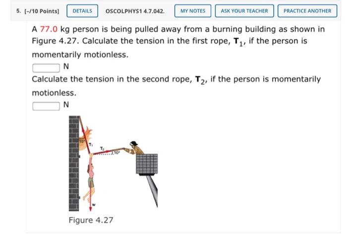 Solved A 77.0 kg person is being pulled away from a burning | Chegg.com