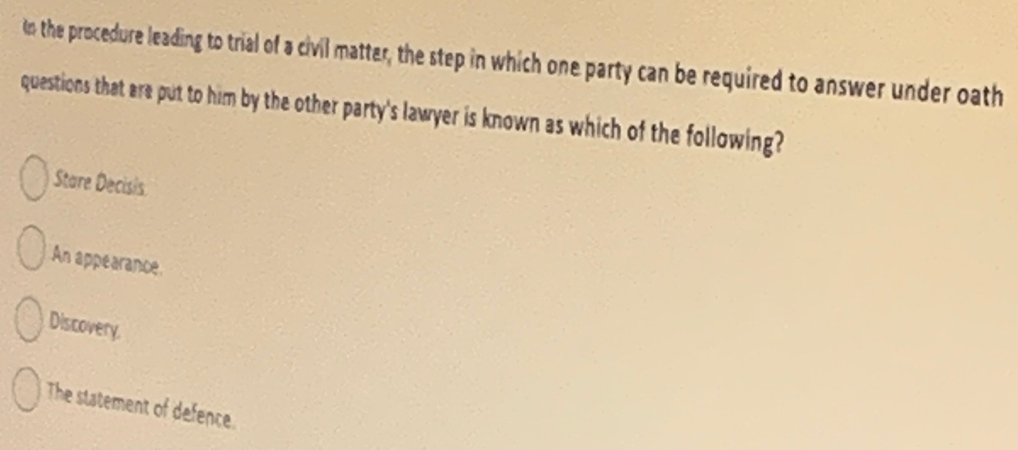 Solved Ee the procedure leading to trial of a civil matter, | Chegg.com