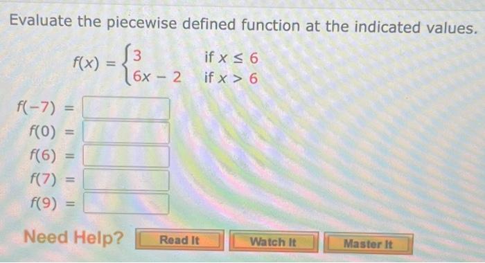 Solved Evaluate the piecewise defined function at the | Chegg.com