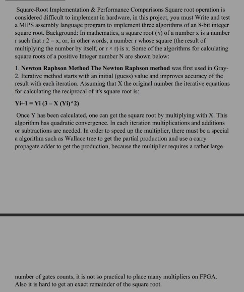 Solved Square-Root Implementation & Performance Comparisons | Chegg.com