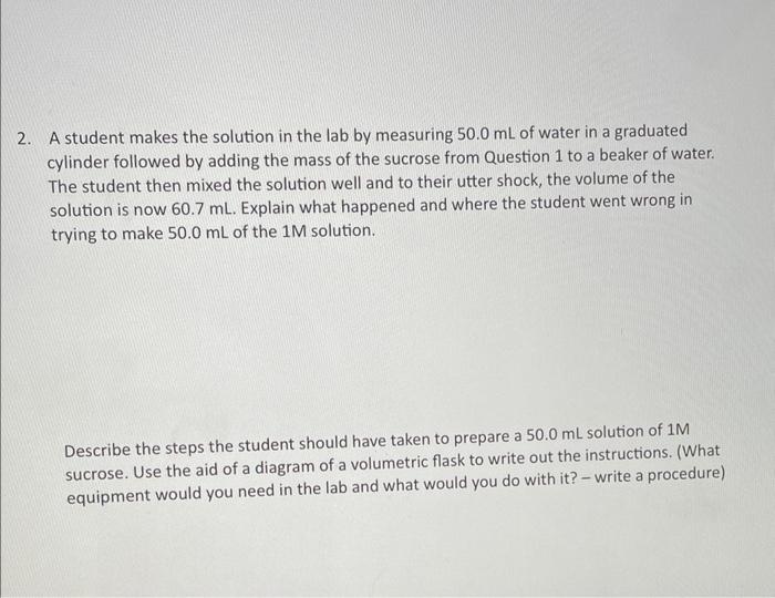 Solved A student makes the solution in the lab by measuring | Chegg.com