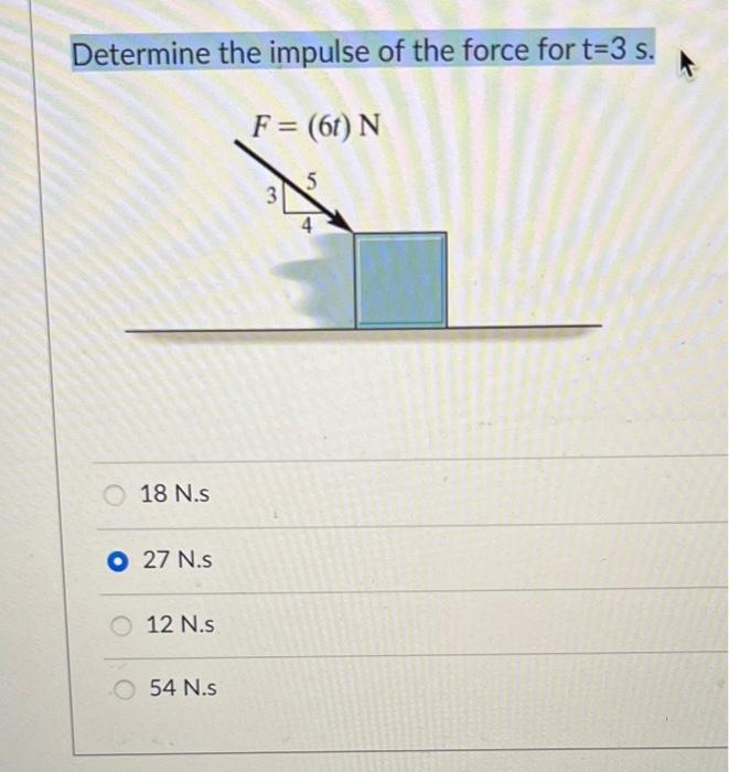 Solved Determine the impulse of the force for t=3 s. 18 N.s | Chegg.com