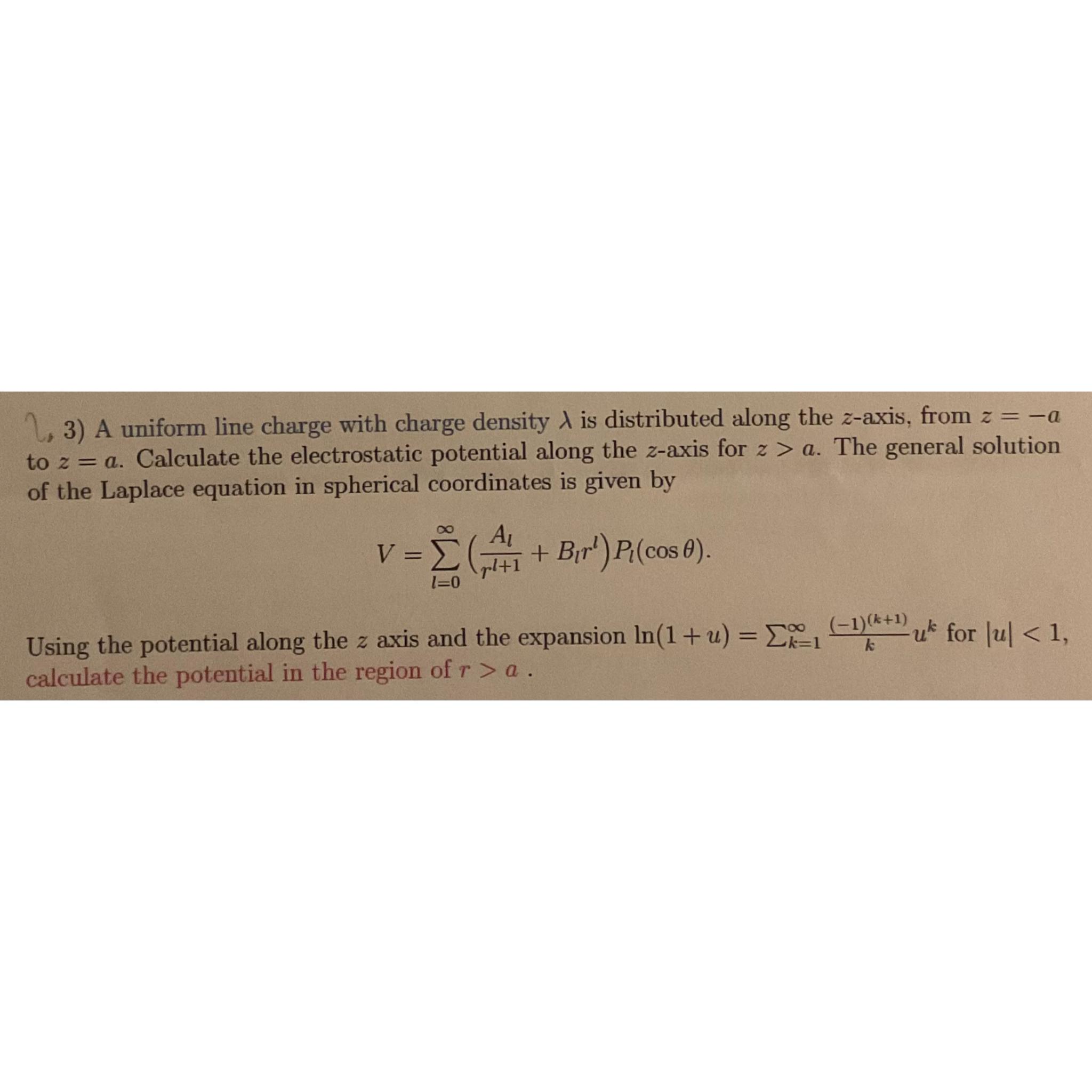 Solved A uniform line charge with charge density λ ﻿is | Chegg.com