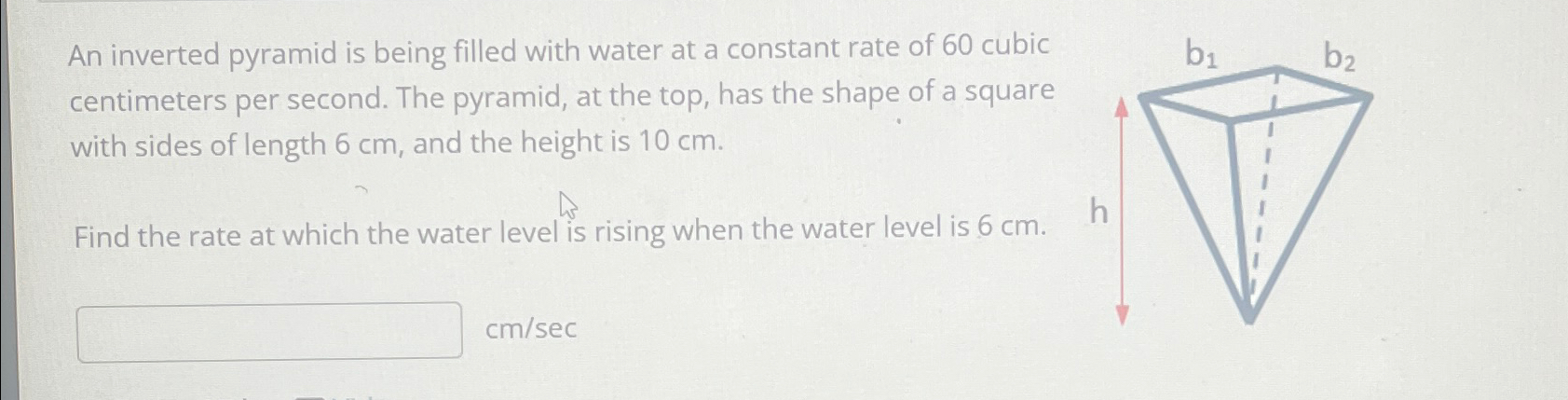 Solved An inverted pyramid is being filled with water at a | Chegg.com