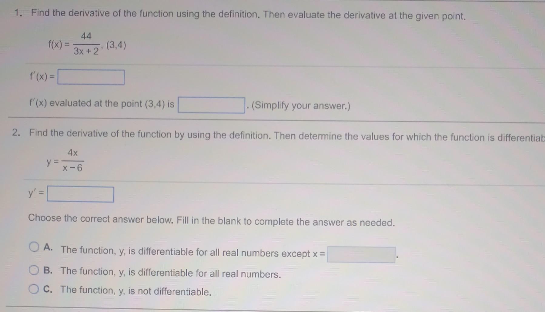 Solved 1. Find the derivative of the function using the | Chegg.com