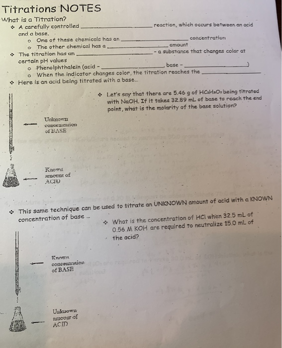 Solved Titrations NOTES What is a Titration? • A carefully | Chegg.com