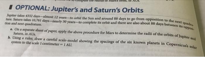 Solved me I OPTIONAL: Jupiter's and Saturn's Orbits Jupiter | Chegg.com