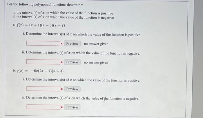 Solved For the following polynomial functions determine: i. | Chegg.com