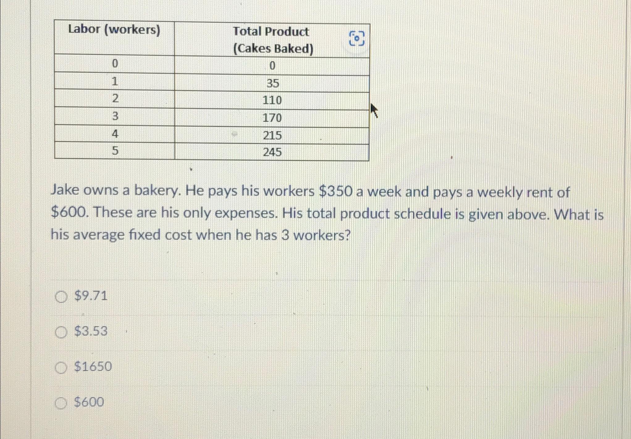 Solved \table[[Labor (workers),\table[[Total | Chegg.com