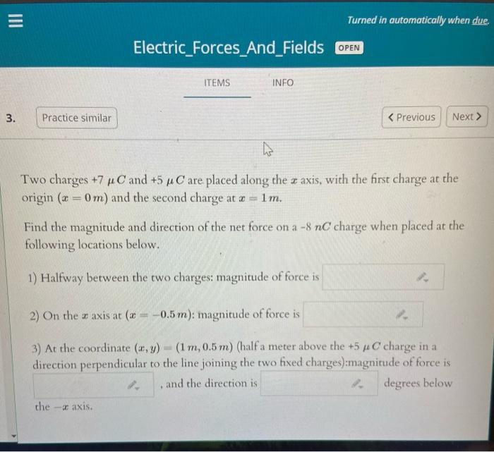 Solved Turned in automatically when due. Electric | Chegg.com