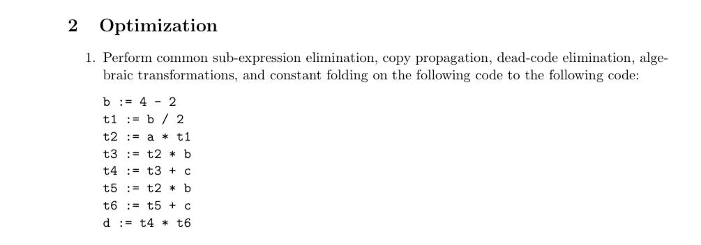 Solved 2 ﻿OptimizationPerform common sub-expression | Chegg.com
