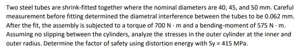 Solved Two steel tubes are shrink-fitted together where the | Chegg.com