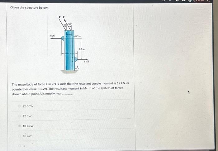 Solved Given the structure below. 12 CCW 12 CW 10 CCW 10 CW | Chegg.com