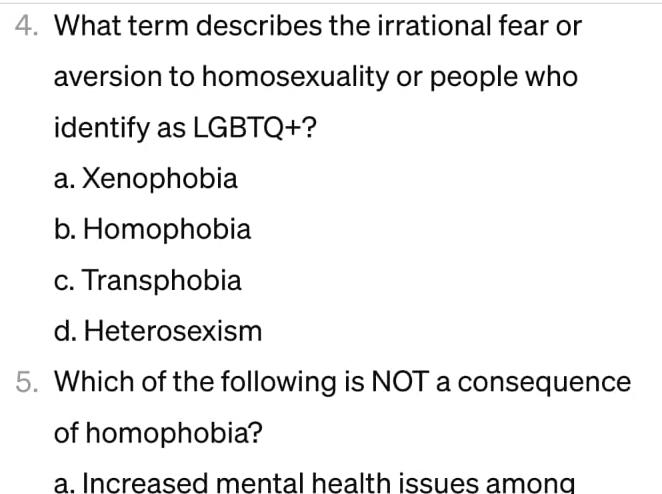 Solved What term describes the irrational fear or aversion | Chegg.com