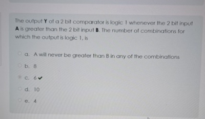 Solved The output Y ﻿of a 2 ﻿bit comparator is logic I | Chegg.com