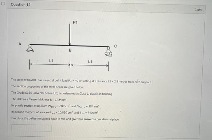 Solved The steel beam ABC has a central point load P1=40kN | Chegg.com