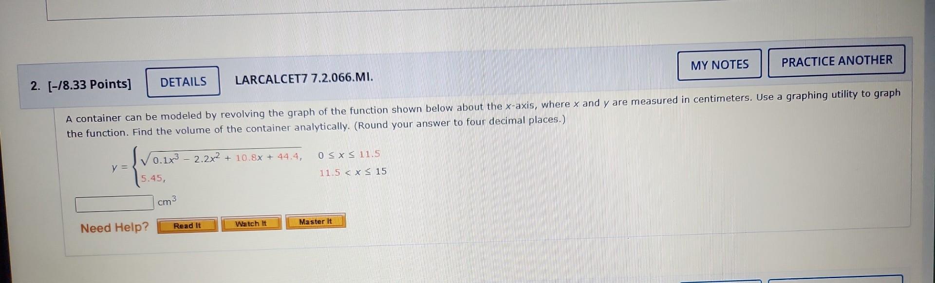 Solved A container can be modeled by revolving the graph of | Chegg.com