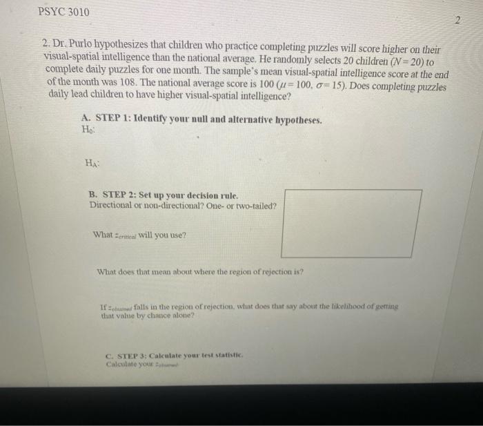 Solved 2. Dr. Purlo hypothesizes that children who practice | Chegg.com