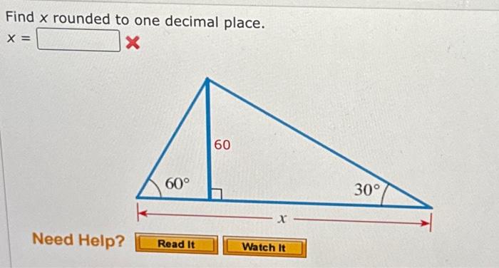 Solved Find x rounded to one decimal place. x= | Chegg.com