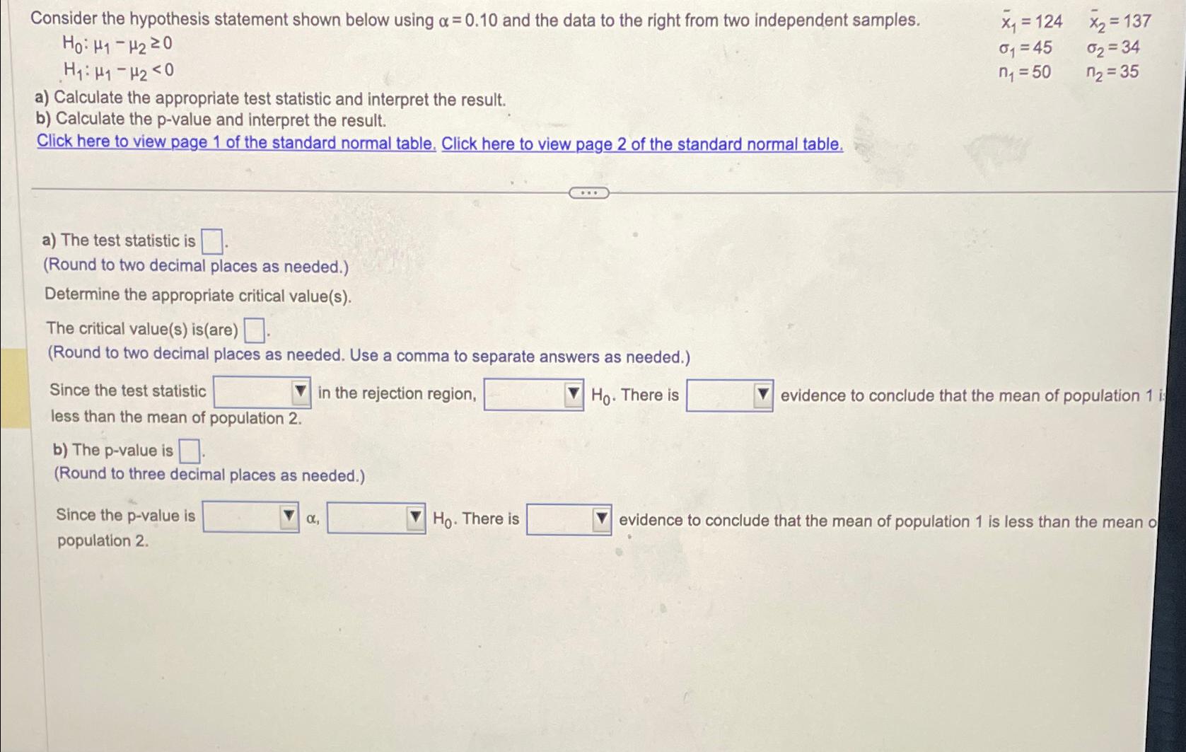 Consider the hypothesis statement shown below using | Chegg.com
