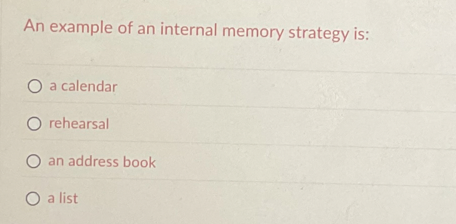 Solved An example of an internal memory strategy is:a | Chegg.com