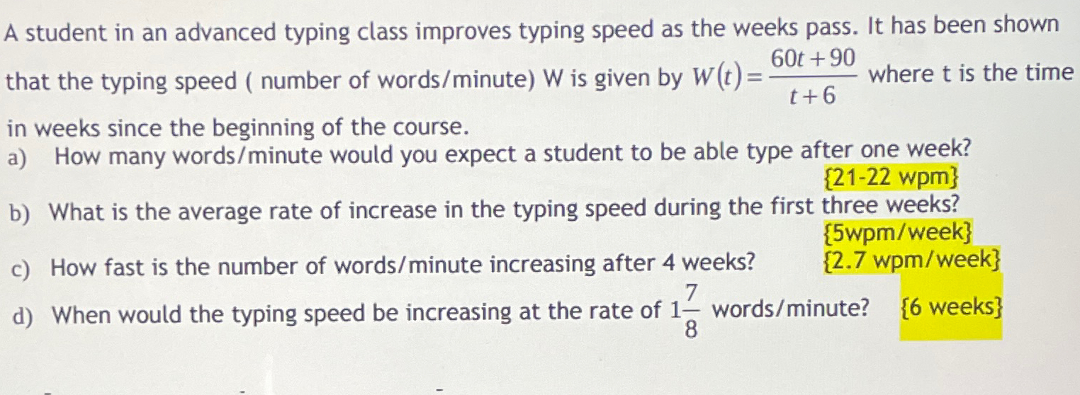 Solved A student in an advanced typing class improves typing | Chegg.com