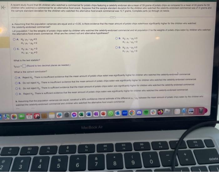 Solved a. Aswuming that the population varances are equal | Chegg.com