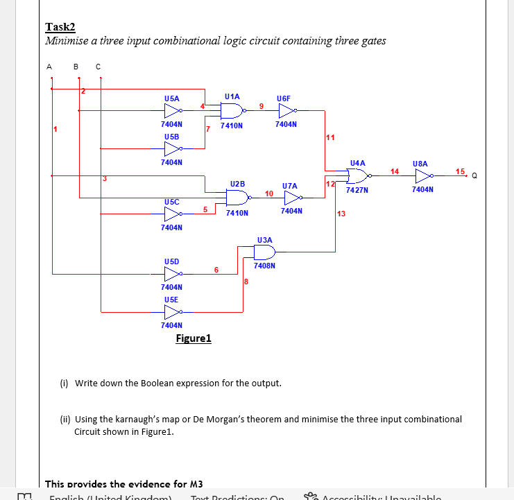 Solved Task2 ﻿Minimise a three input combinational logic | Chegg.com