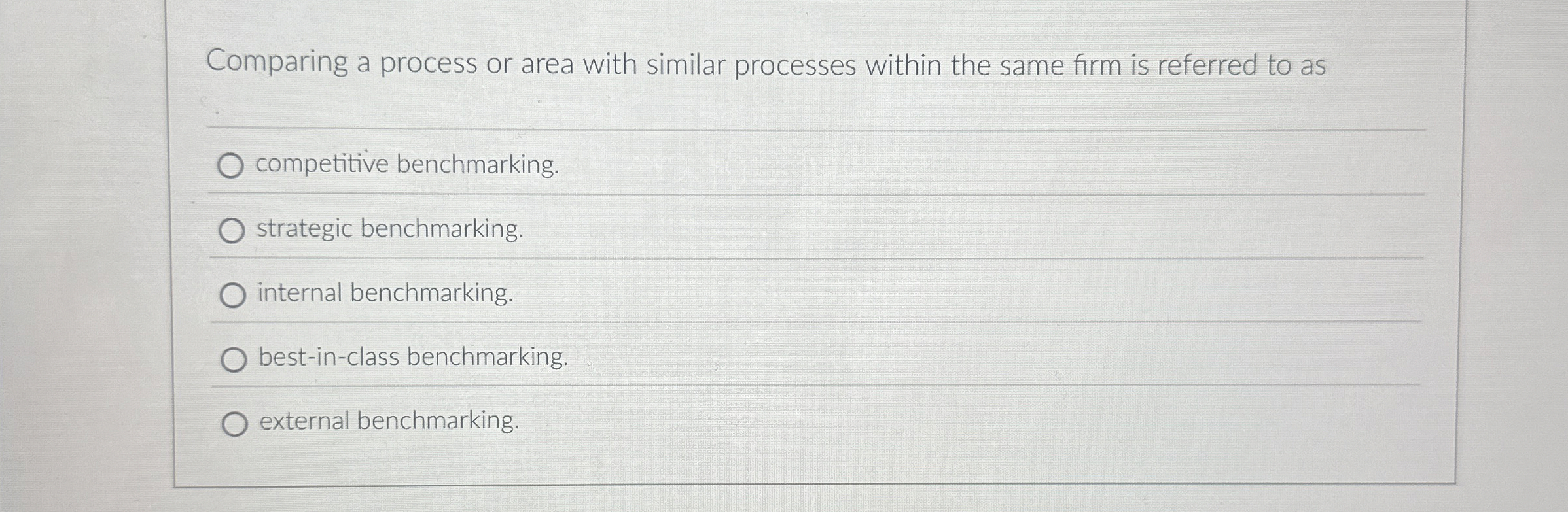 Solved Comparing a process or area with similar processes | Chegg.com