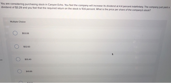 Solved You are considering purchasing stock in Canyon Echo. | Chegg.com
