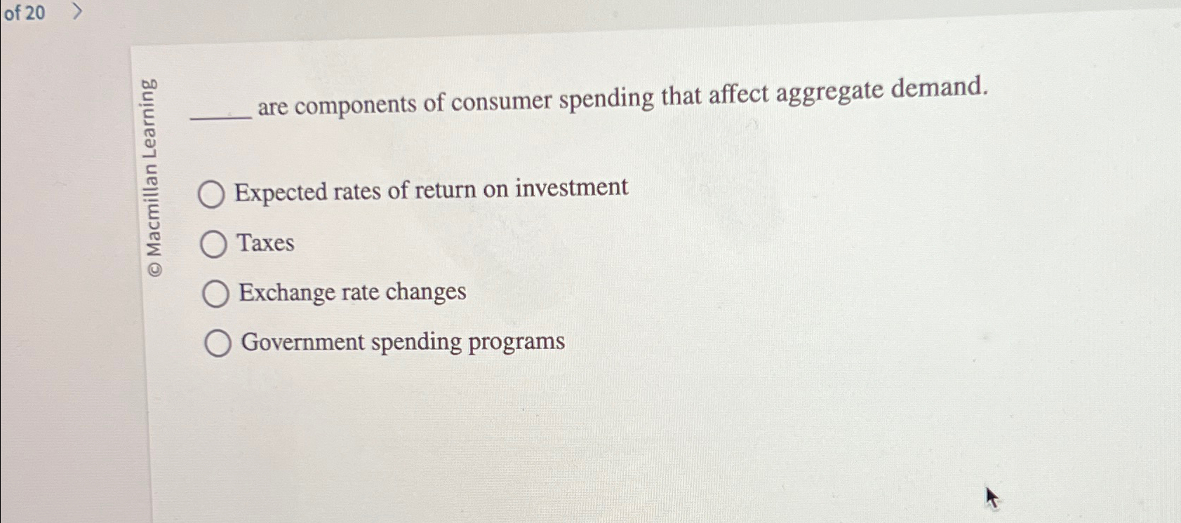 Solved of 20are components of consumer spending that affect | Chegg.com