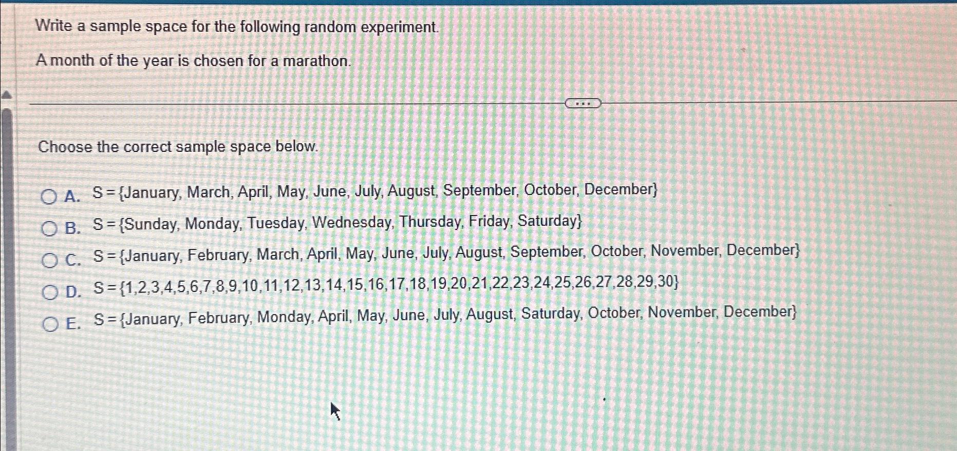 Solved Write a sample space for the following random | Chegg.com