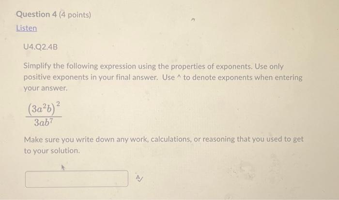 Solved Listen U.Q2.4B Simplify the following expression | Chegg.com