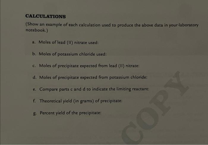 CLASS DATA TABT.CALCULATIONS (Show an example of each | Chegg.com