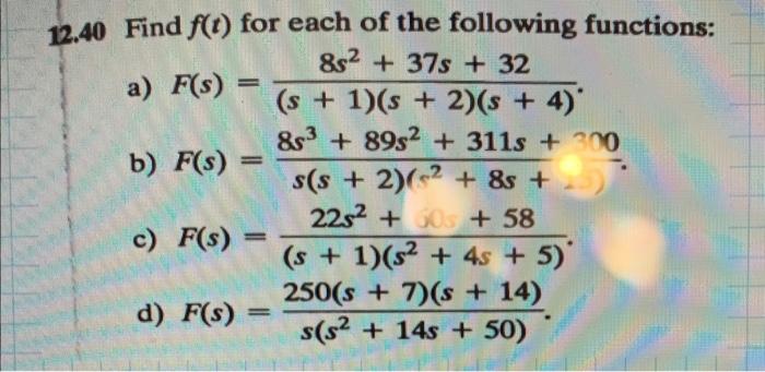 Solved Find f(t) for each of the following functions: a) | Chegg.com